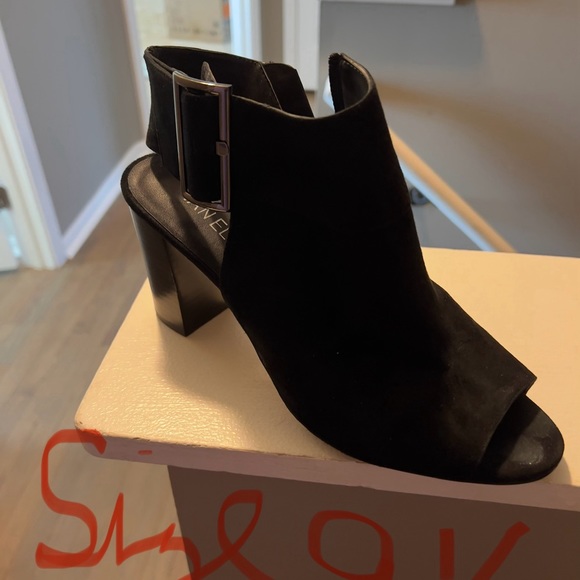 Shoes | Black Open Toe And Heel Suede Shoe | Poshmark
